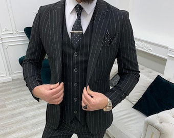 Men Suits Black 3 Piece Slim Fit Two Button Wedding Groom - Etsy