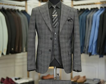 Men Suits Black 3 Piece Slim Fit Two Button Wedding Groom Party Wear Coat Pant, Men Black Suit ...