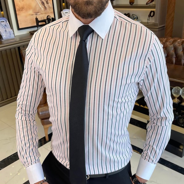 White and Black Pinstripe Shirts for Men - Etsy