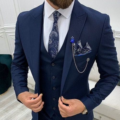 Navy Blue Wedding Suit - Etsy