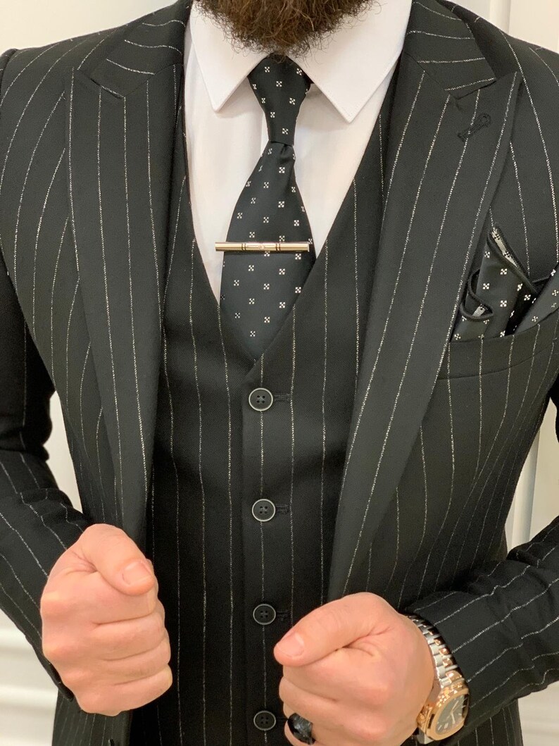 Men Suits Black 3 Piece Slim Fit Two Button Wedding Groom - Etsy