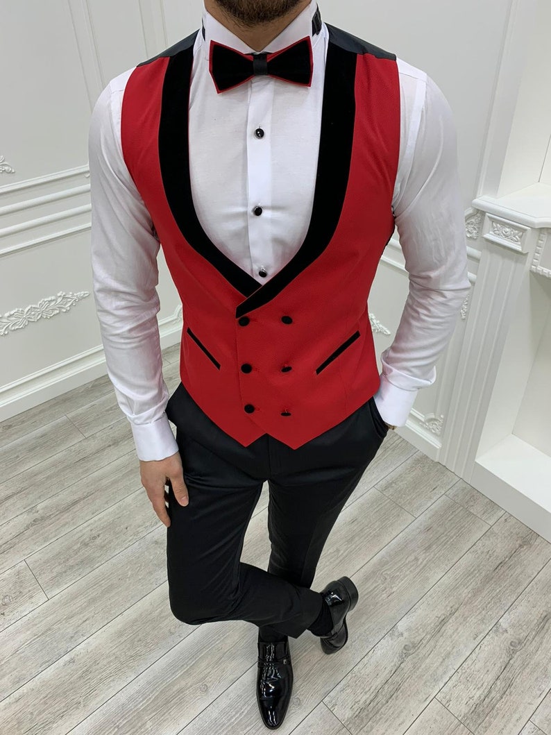 Red Suits 3 Piece Slim Fit One Button Wedding Groom Party Wear - Etsy