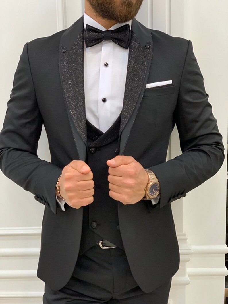 Men Suits Black Wedding Suit Men Tuxedo 3 Piece One Button Etsy