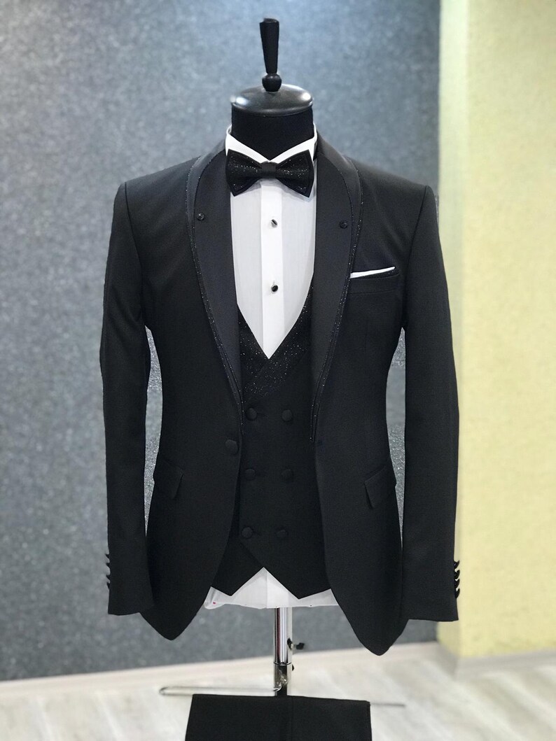 Men Suits Black Wedding Suit Tuxedo Three Piece One Button Etsy