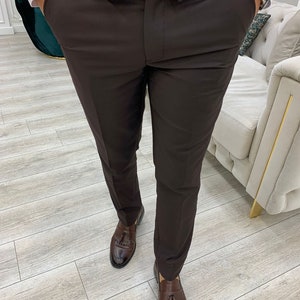 Men Suits Coffee 3 Piece Slim Fit One Button Wedding Groom Party Wear ...