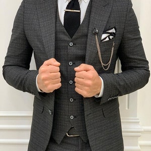 Men Suits Black 3 Piece Slim Fit One Button Wedding Groom - Etsy