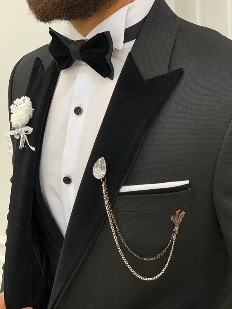 Men Suits Black Wedding Suit Black Tuxedo 3 Piece One Button Etsy