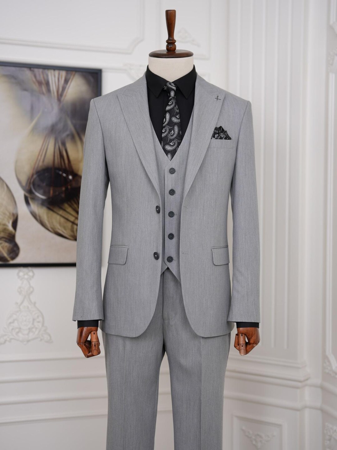 Slim Fit 3-piece Gray Suit for Men - Custom Tailored Wedding - Business ...