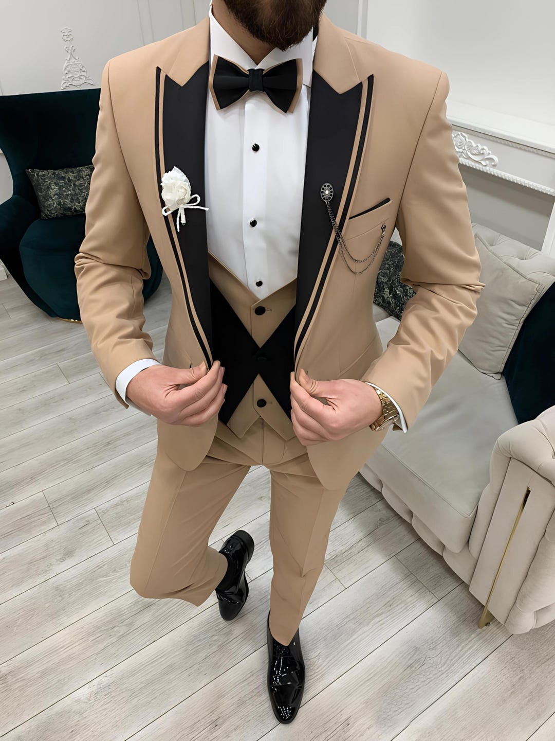 Gold Slim Fit Tuxedo: Men's 3-piece Suit, Peak Lapel - Etsy