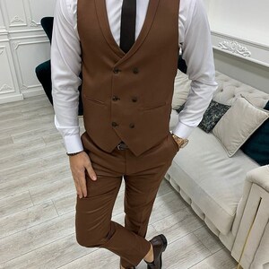 Men Suits Brown 3 Piece Slim Fit Two Button Wedding Groom - Etsy