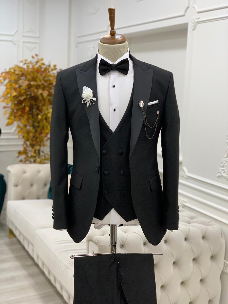 Men Suits Black Wedding Suit Tuxedo 3 Piece One Button Slim Etsy
