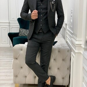Men Suits Black 3 Piece Slim Fit One Button Wedding Groom - Etsy