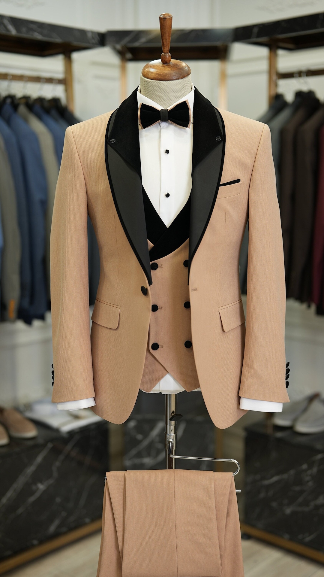 Men Suits Gold 3 Piece Slim Fit One Button Wedding Groom Party Wear ...