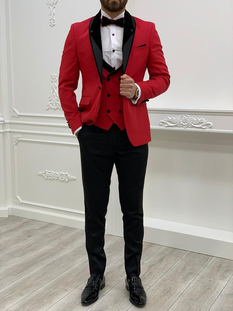 Red Suits 3 Piece Slim Fit One Button Wedding Groom Party Wear - Etsy