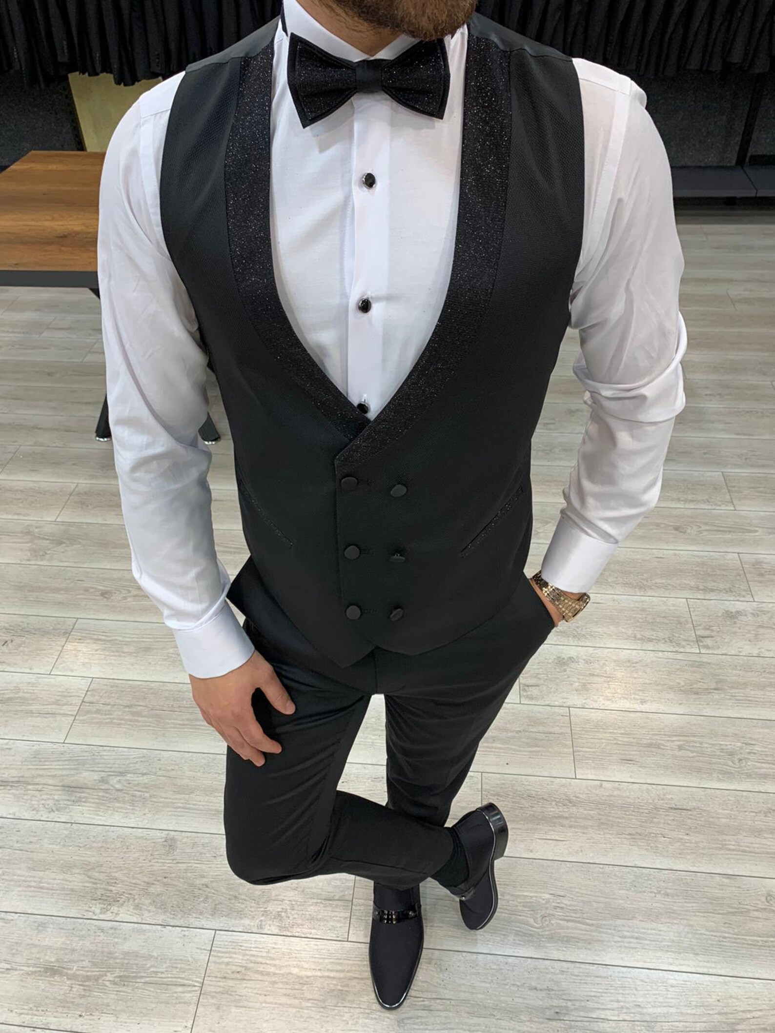 Men Suits Black Wedding Suit Tuxedo Three Piece One Button Etsy