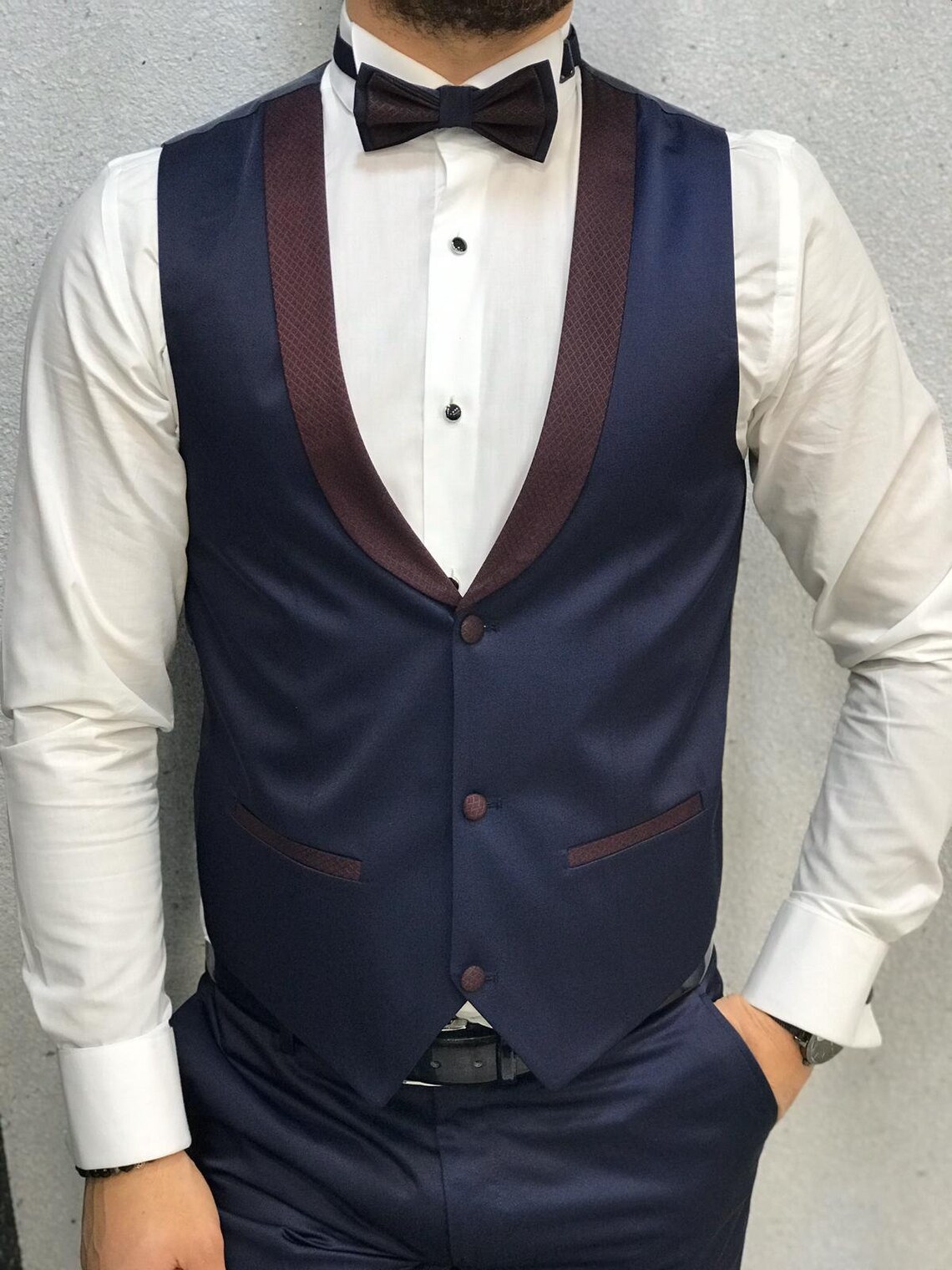 Men Slim Fit Premium Suit Tuxedo Burgundy Satin Peak Lapel | Etsy