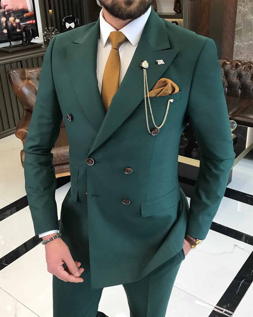 Men Suits Green 2 Piece Slim Fit Two Button Wedding Groom Party Wear Coat Pant, Green Suit ...