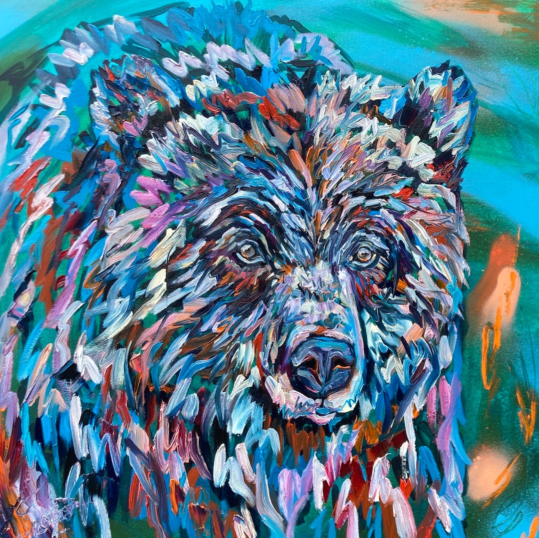 Fine Art Colourful Bear Painting, Original Art on Canvas - 50 X 50 Cm ...