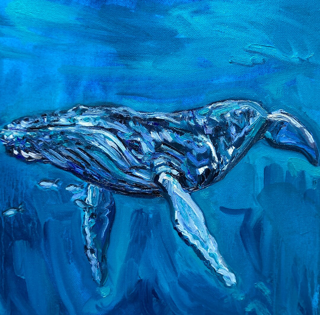 Original Whale Painting, Under the Water Artwork, Water Lover Gift, Oil ...