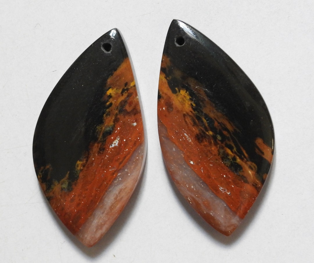 40.85 Cts Natural Plume Jasper 35mm X 18mm Each Cabochon Drilled Match ...