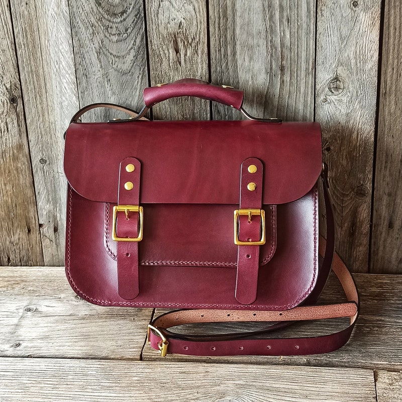 Red Leather Satchel - Etsy