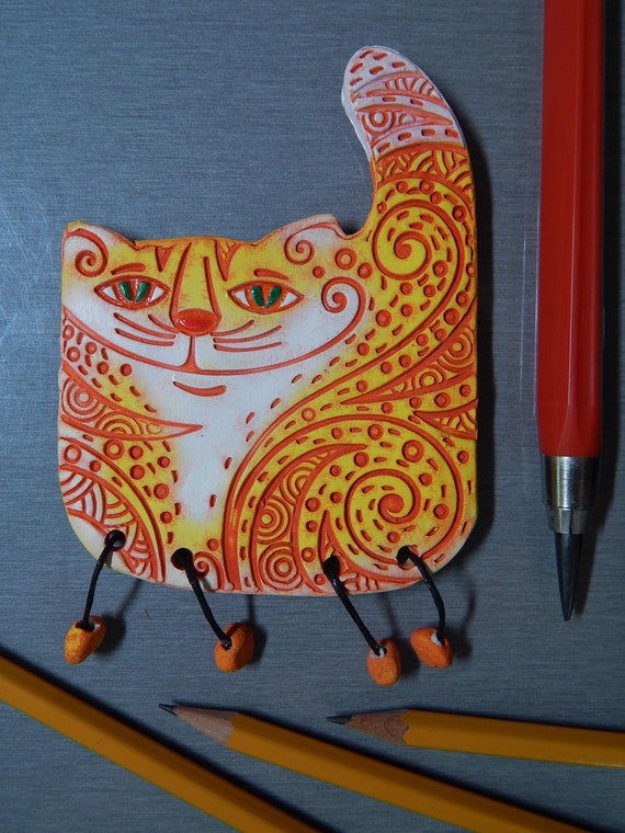 Decorative Ceramic Magnet Ornamental Cat. Ginger Cat. Fridge - Etsy