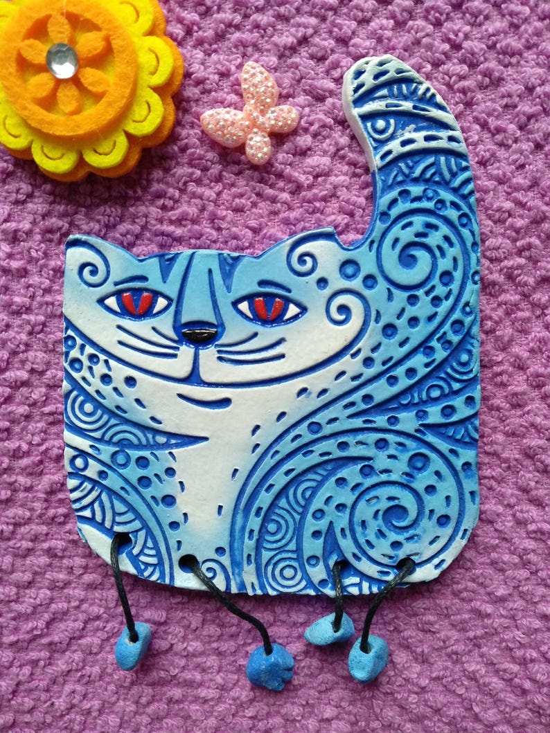 Decorative Ceramic Magnet Ornamental Cat. Romantic Cat. Fridge Magnet ...