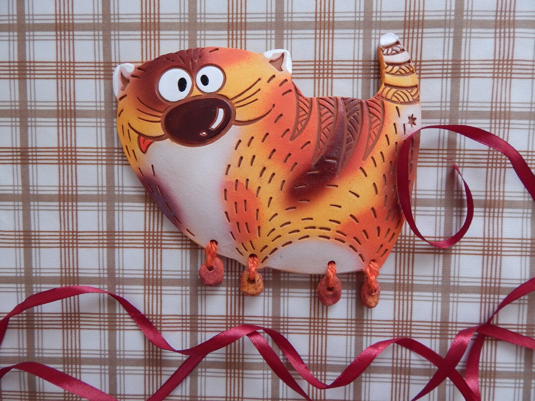 Ceramic Wall Cat Curious. Ginger Cat. Spotted Cat. Ceramic Wall Art ...