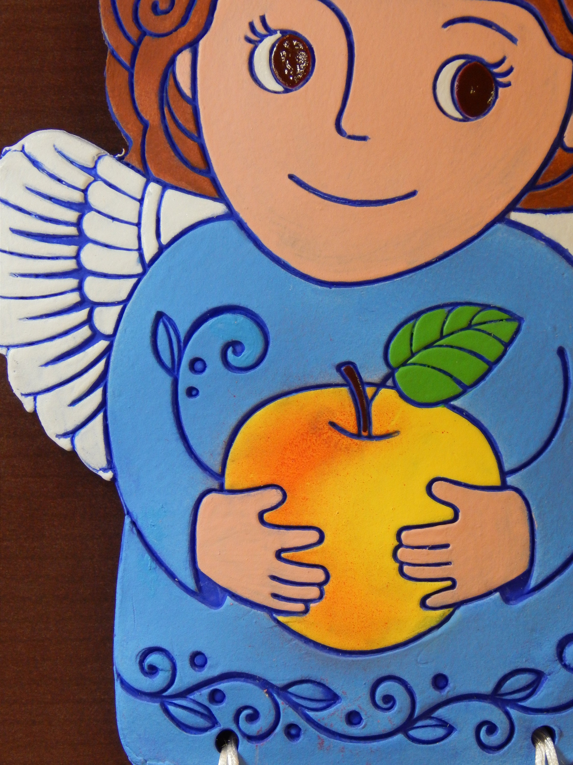 Ceramic Wall Angel With Apple. Sky Blue Angel. Ceramic Wall Art. Angel ...