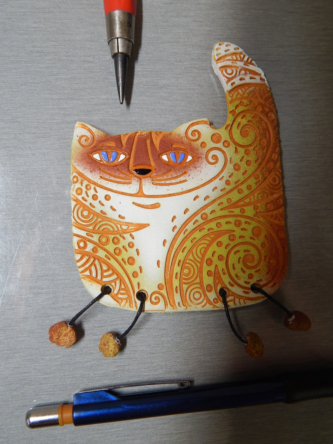 Decorative Ceramic Magnet Ornamental Cat. Ginger Cat. Fridge Magnet ...