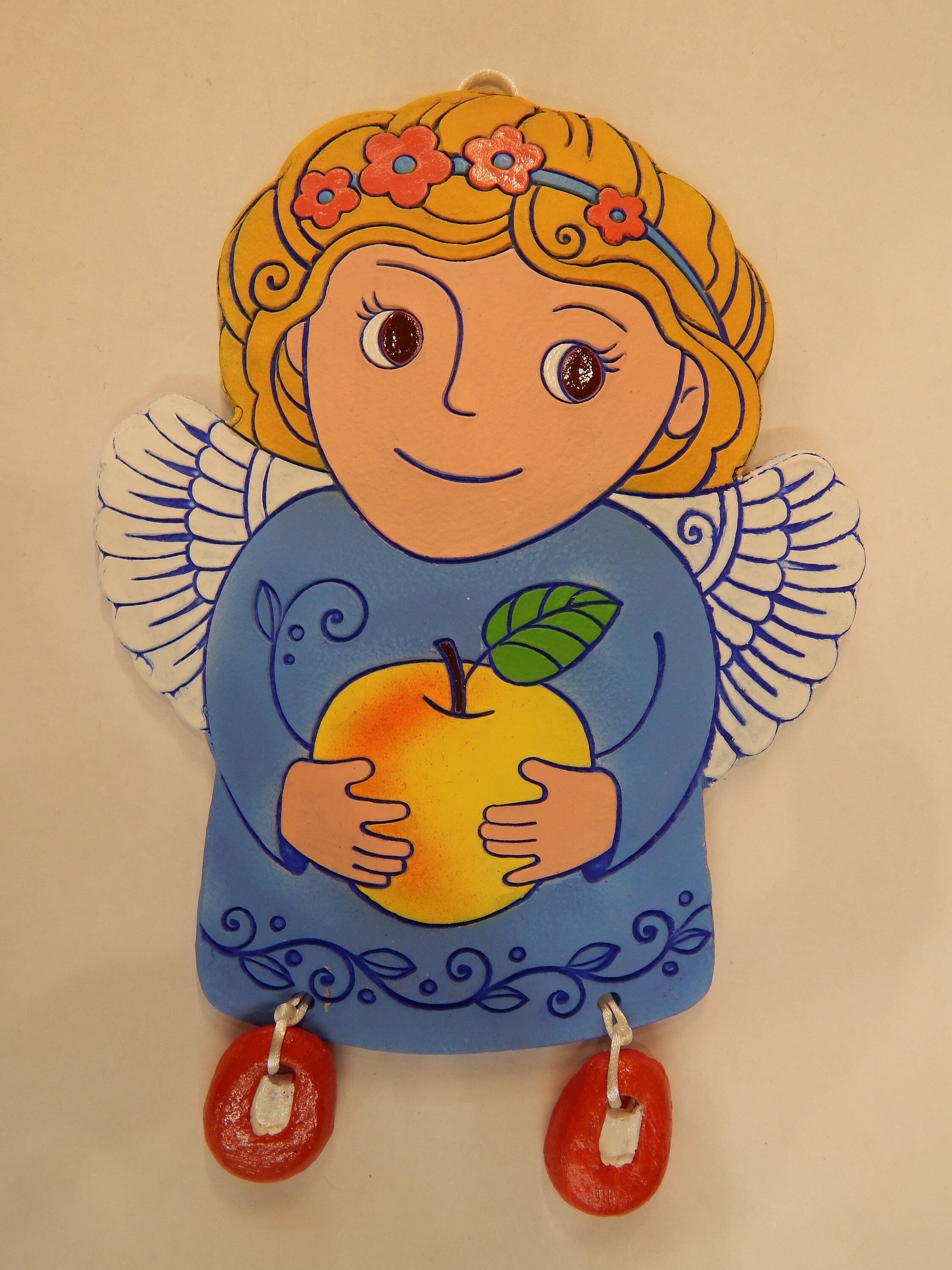Ceramic Wall Angel With Apple. Sky Blue Angel. Ceramic Wall Art. Angel ...