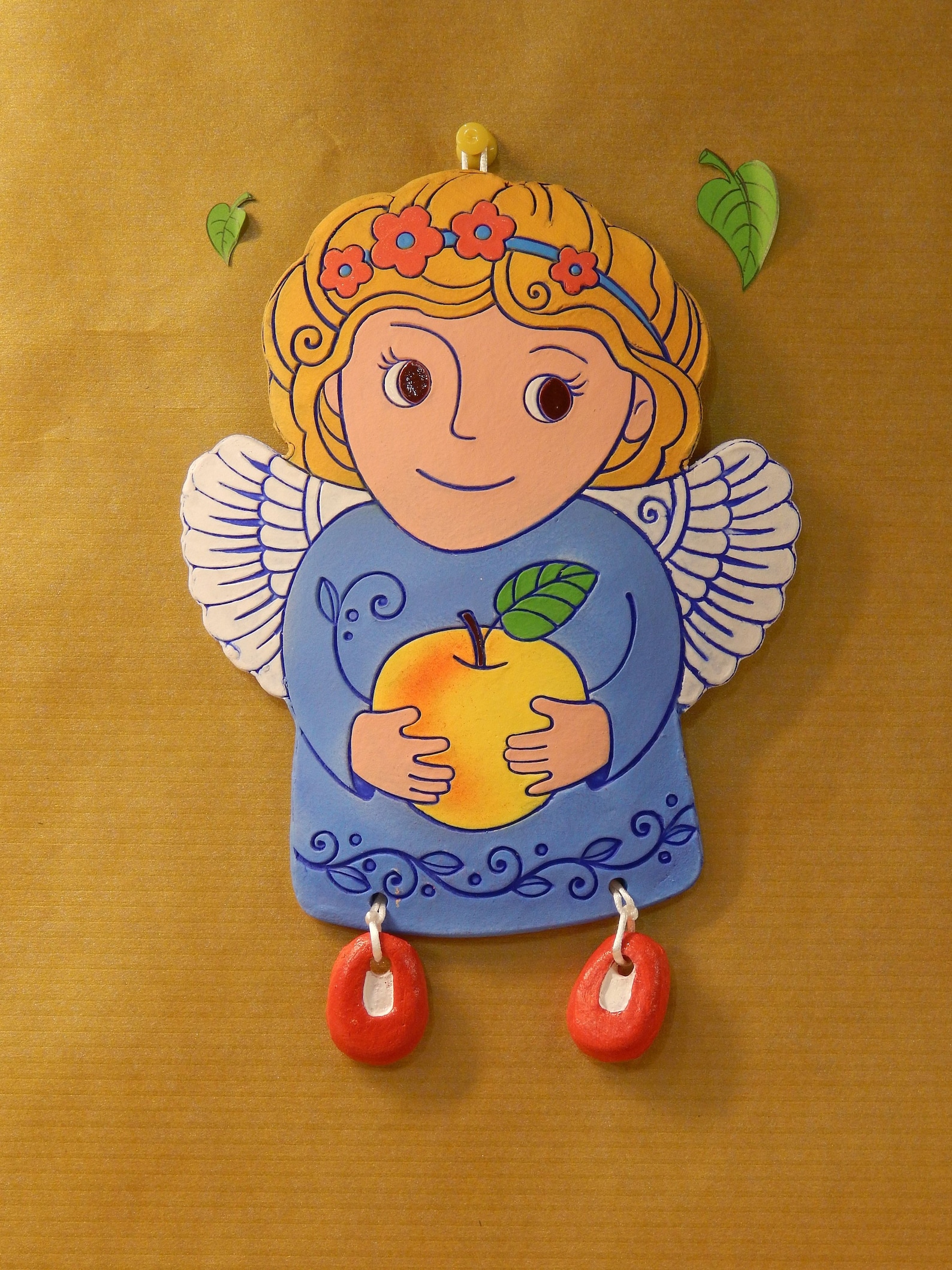 Ceramic Wall Angel With Apple. Sky Blue Angel. Ceramic Wall Art. Angel ...