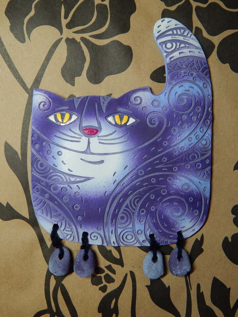 Ceramic Wall Cat Decorative. Lilac Cat. Blue Cat. Ceramic Wall Art. Cat ...
