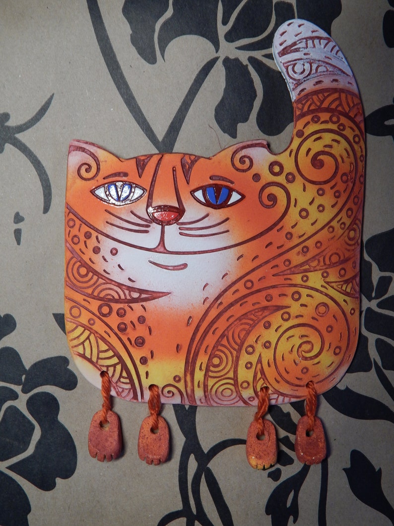 Ceramic Wall Cat Decorative. Ginger Cat. Golden Cat. Ceramic Wall Art ...