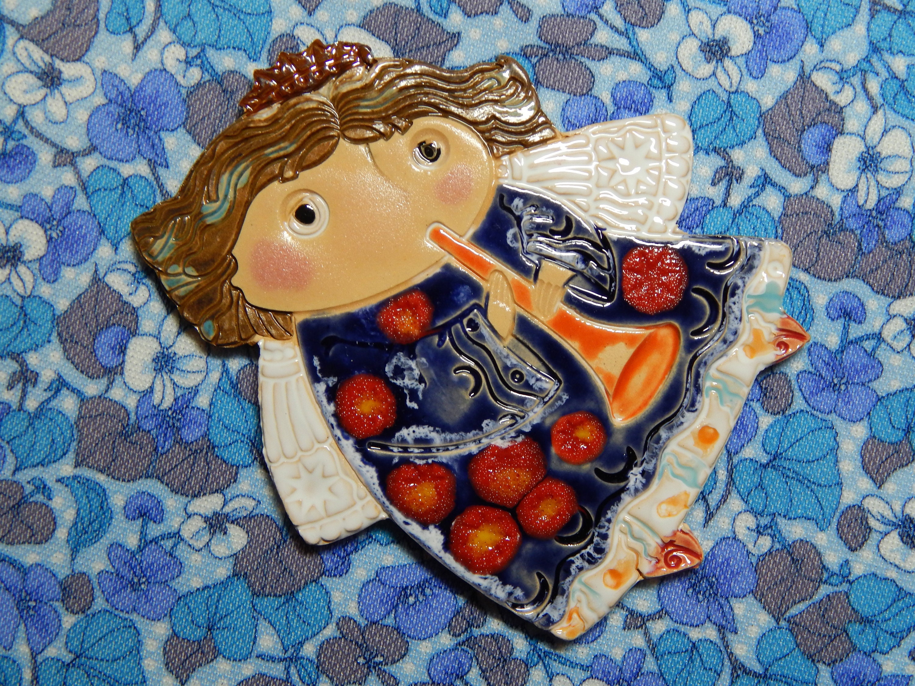 Decorative Ceramic Magnet Happy Angel. Angel With Trumpet. Fridge ...
