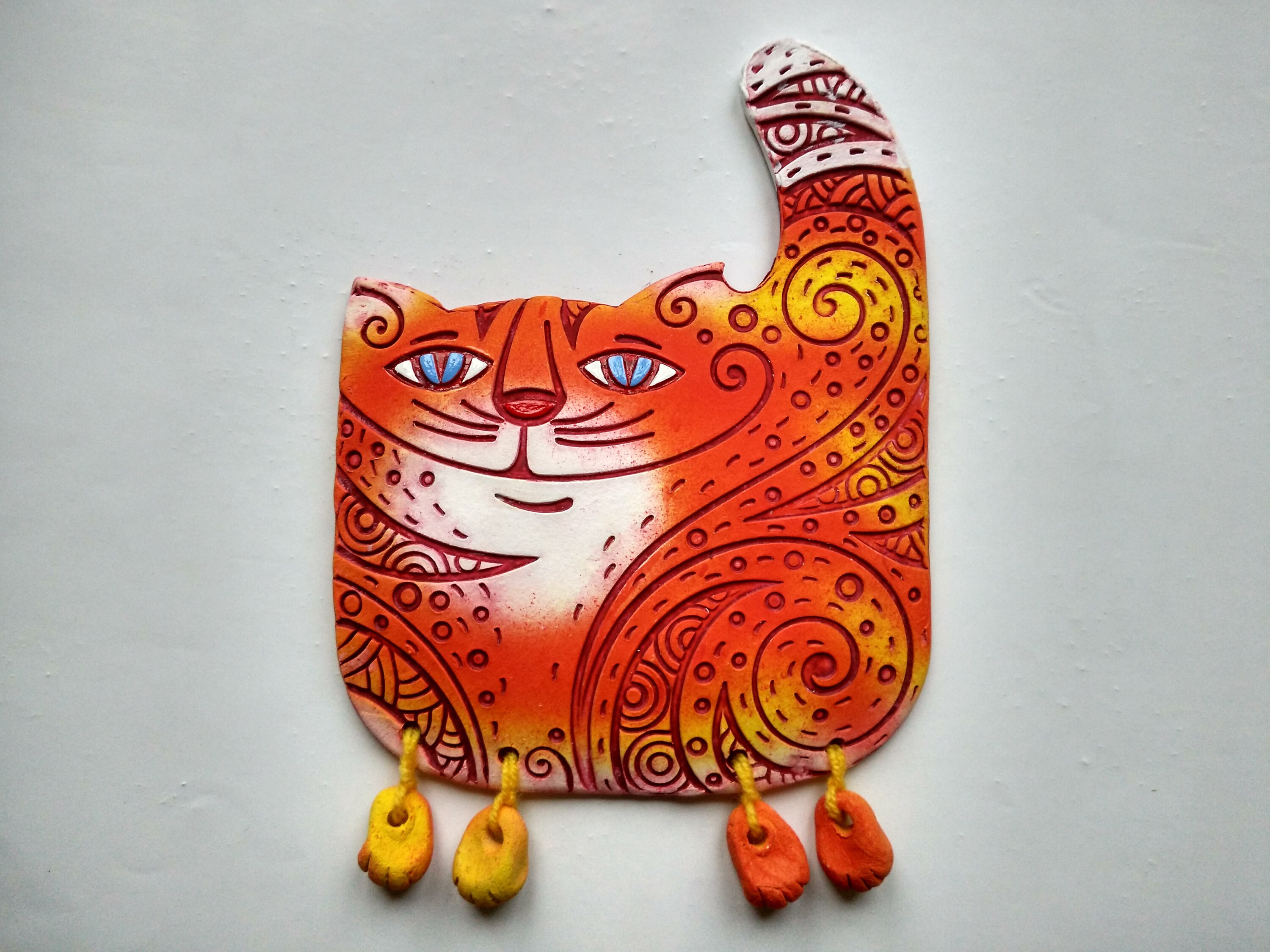 Ceramic Wall Cat Decorative. Ginger Cat. Golden Cat. Ceramic Wall Art ...