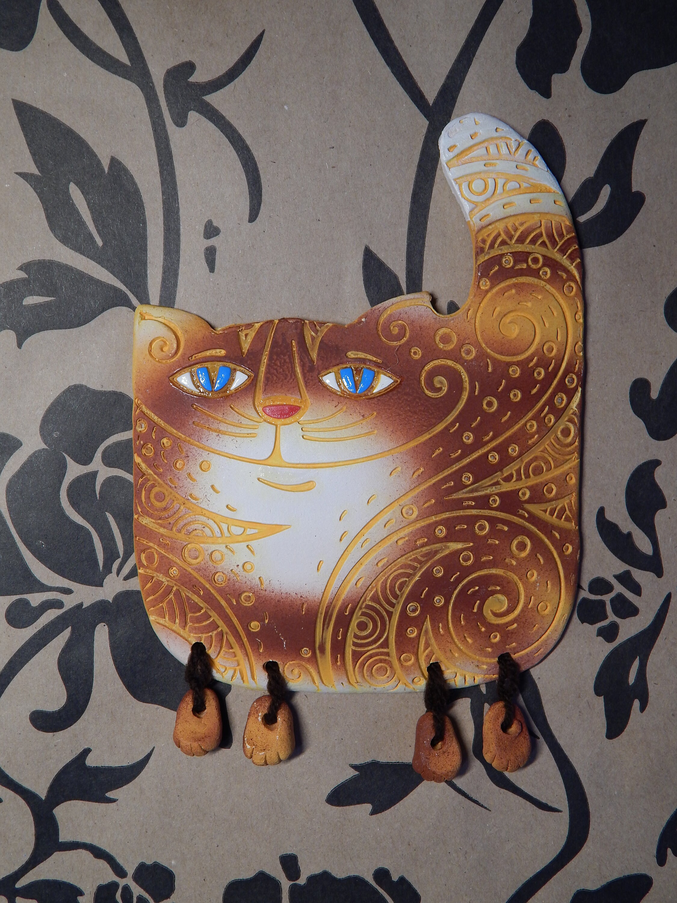 Ceramic Wall Cat Decorative. Ginger Cat. Golden Cat. Ceramic Wall Art ...