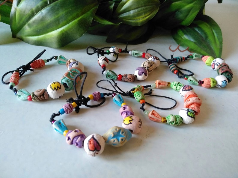 Ceramic Bracelet With Multi-colored Handmade Clay Beads and Seed Beads ...
