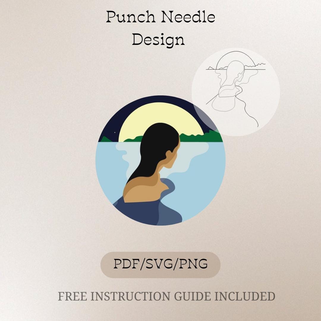 Moon Punch Needle Design, Punch Needle Pattern PDF, DIY Moon and Woman ...