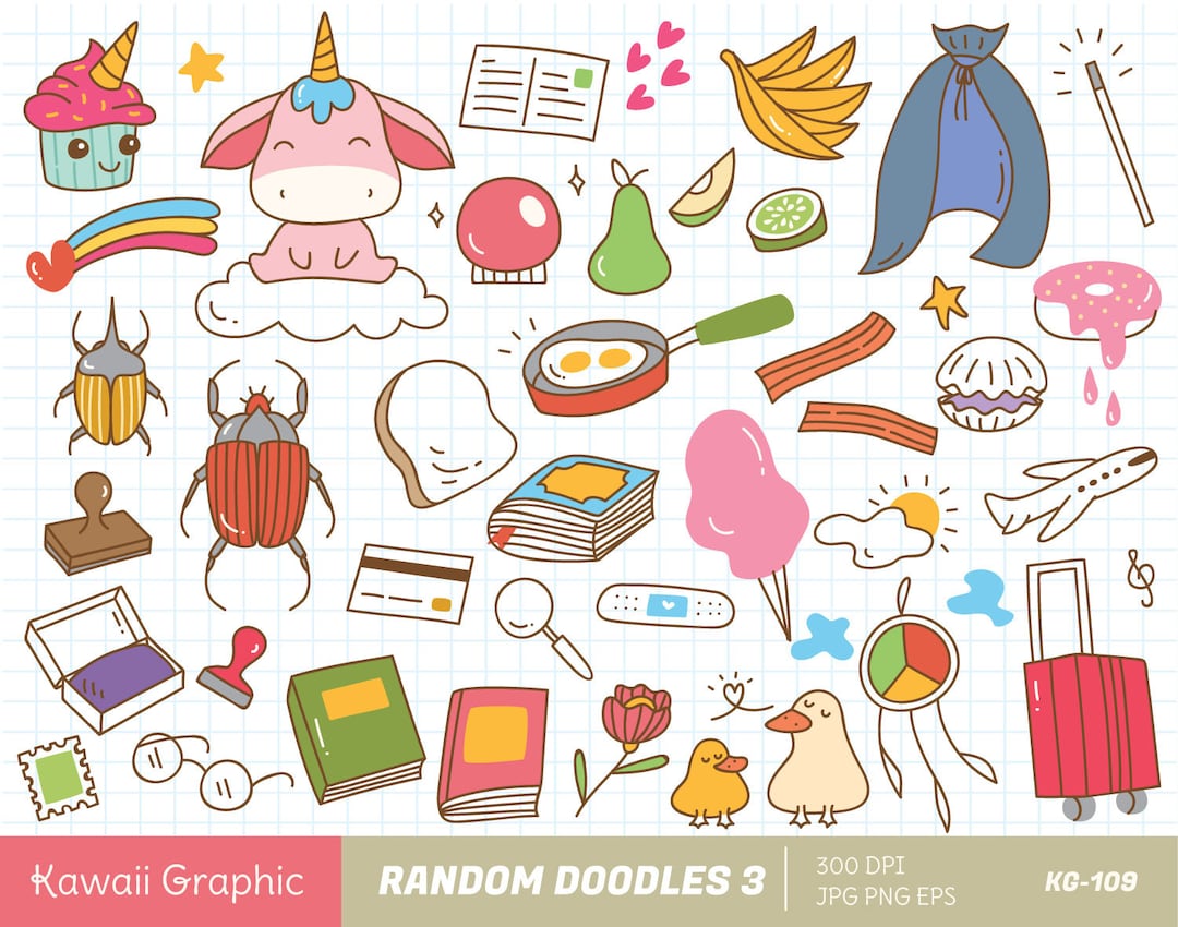 Random Kawaii Doodle Clipart, Cute Vector Clipart, Digital Download ...