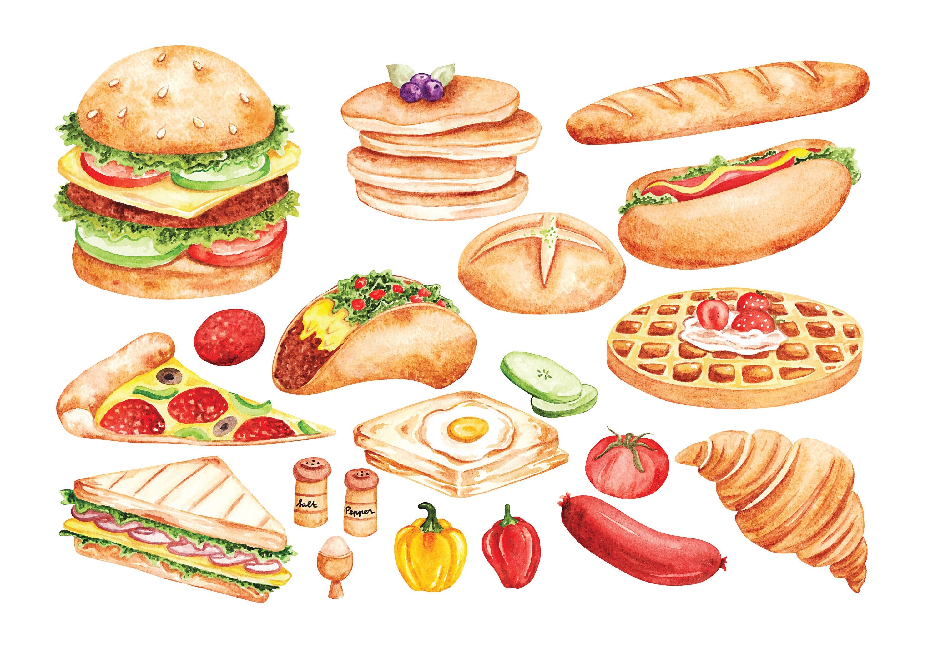 Hand Drawn Watercolor Style Junk Food Clip Art Vector Illustration - Etsy