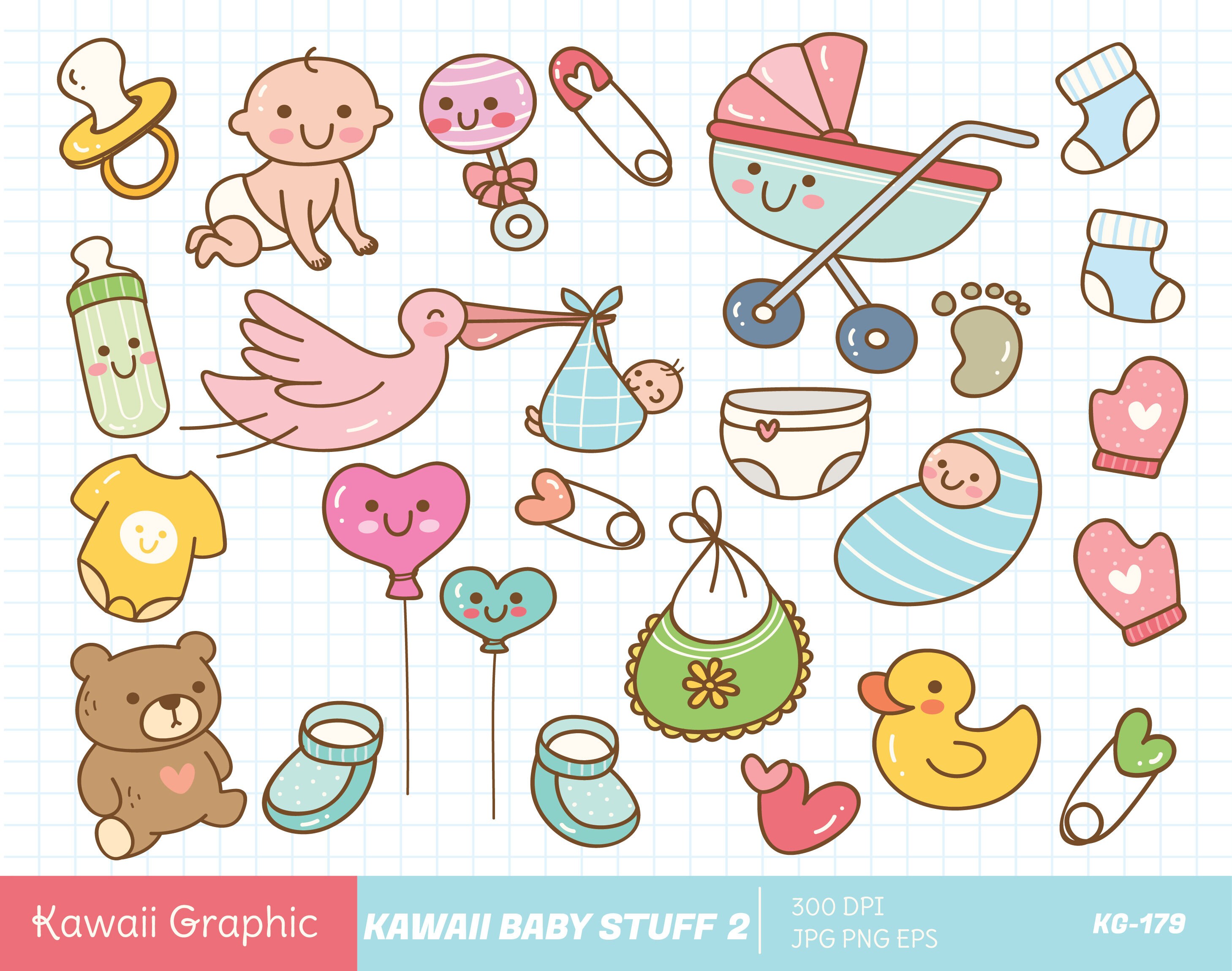 Cute Kawaii Baby Doodle Clipart, Cute Vector Clipart, Digital Download ...