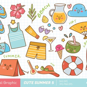 Cute SUMMER Clipart Kawaii Clipart Cute Vector Doodle - Etsy