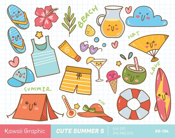 Cute SUMMER Clipart Kawaii Clipart Cute Vector Doodle - Etsy Israel