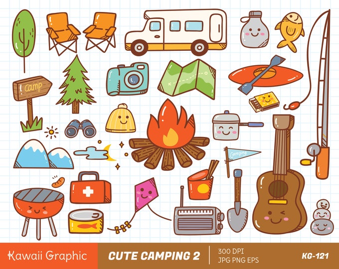 Premium Vector Clipart - Kawaii Camping Clipart - Kawaii Camping Clip ...