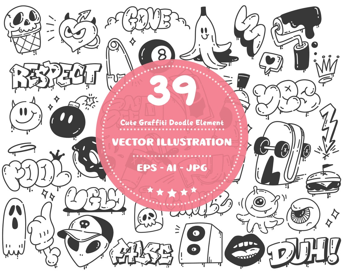 Cute Graffiti Wall Art Collection, Design Element, Doodle Clip Art ...