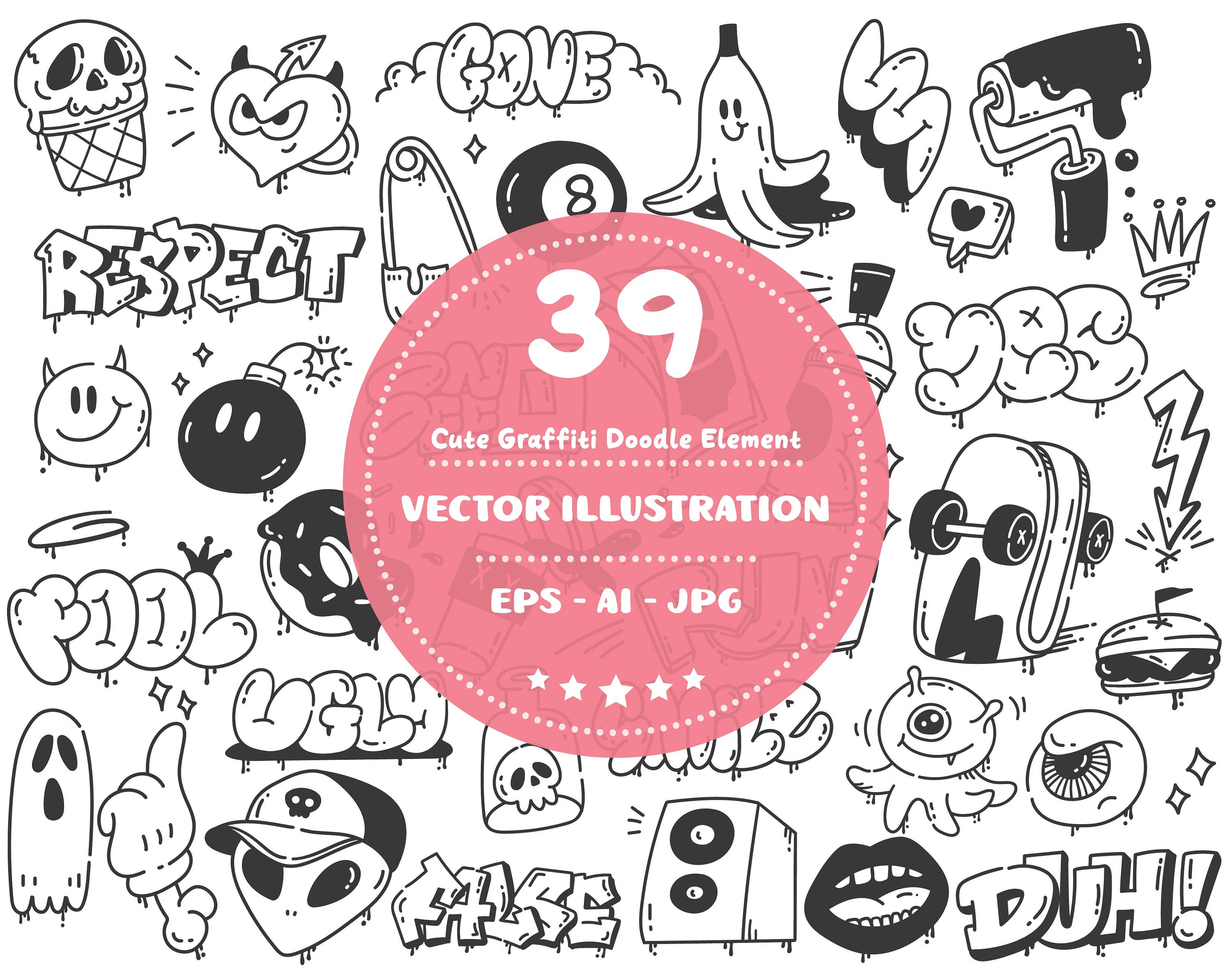 Cute Graffiti Wall Art Collection, Design Element, Doodle Clip Art ...