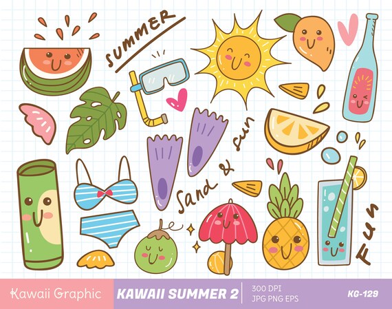 Cute SUMMER Clipart Kawaii Clipart Cute Vector Doodle | Etsy