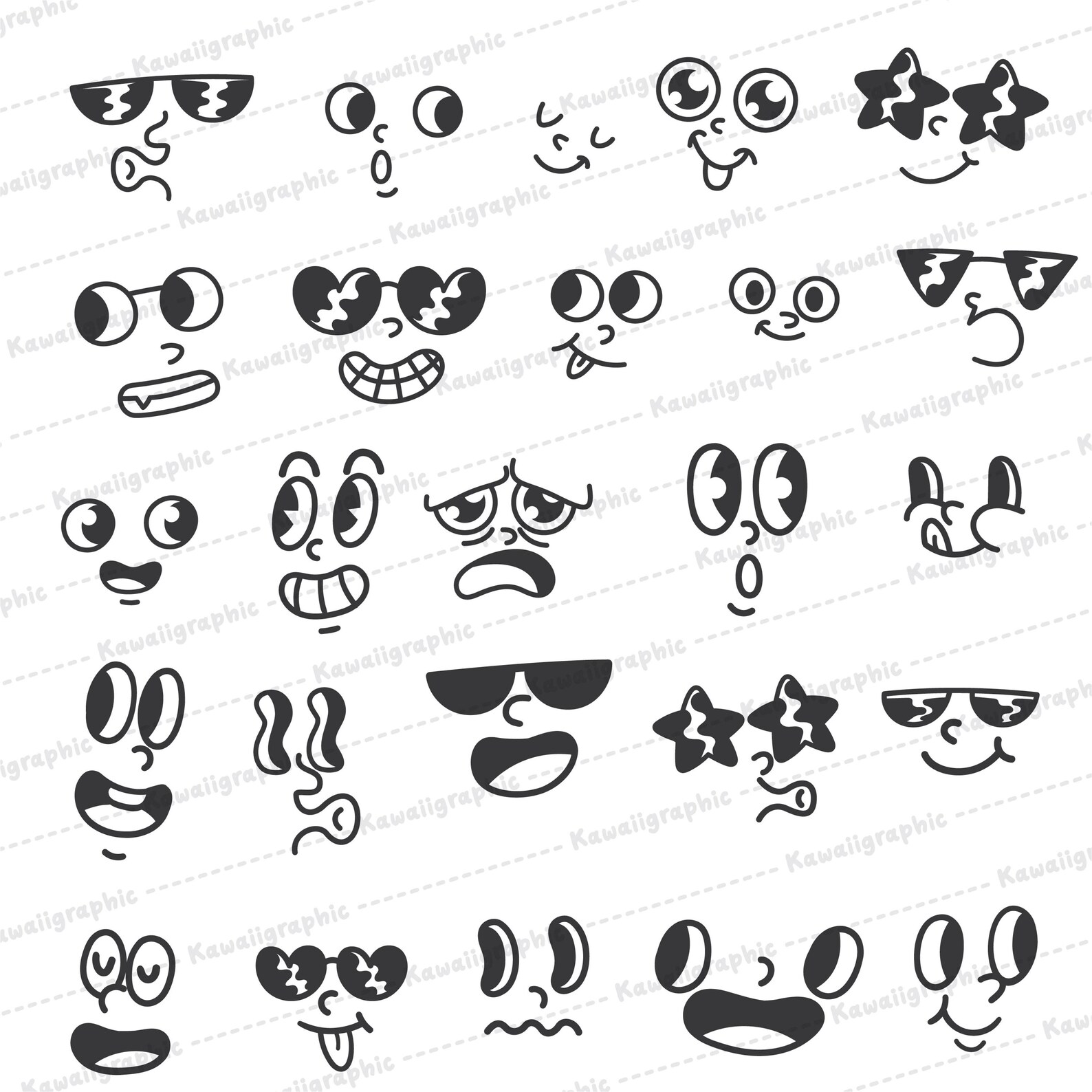 Cartoon Doodle Faces – 40 Hand-drawn Expressions Clipart for Stickers ...