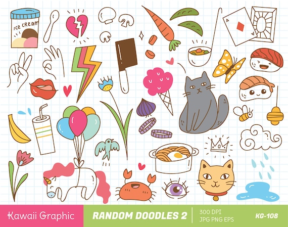 Cute Random DOODLE Clipart 2 Kawaii Clipart Cute Vector | Etsy